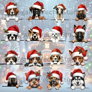 Watercolor Christmas Dog Clipart Bundle, 74 Santa Dogs PNG Clipart ...