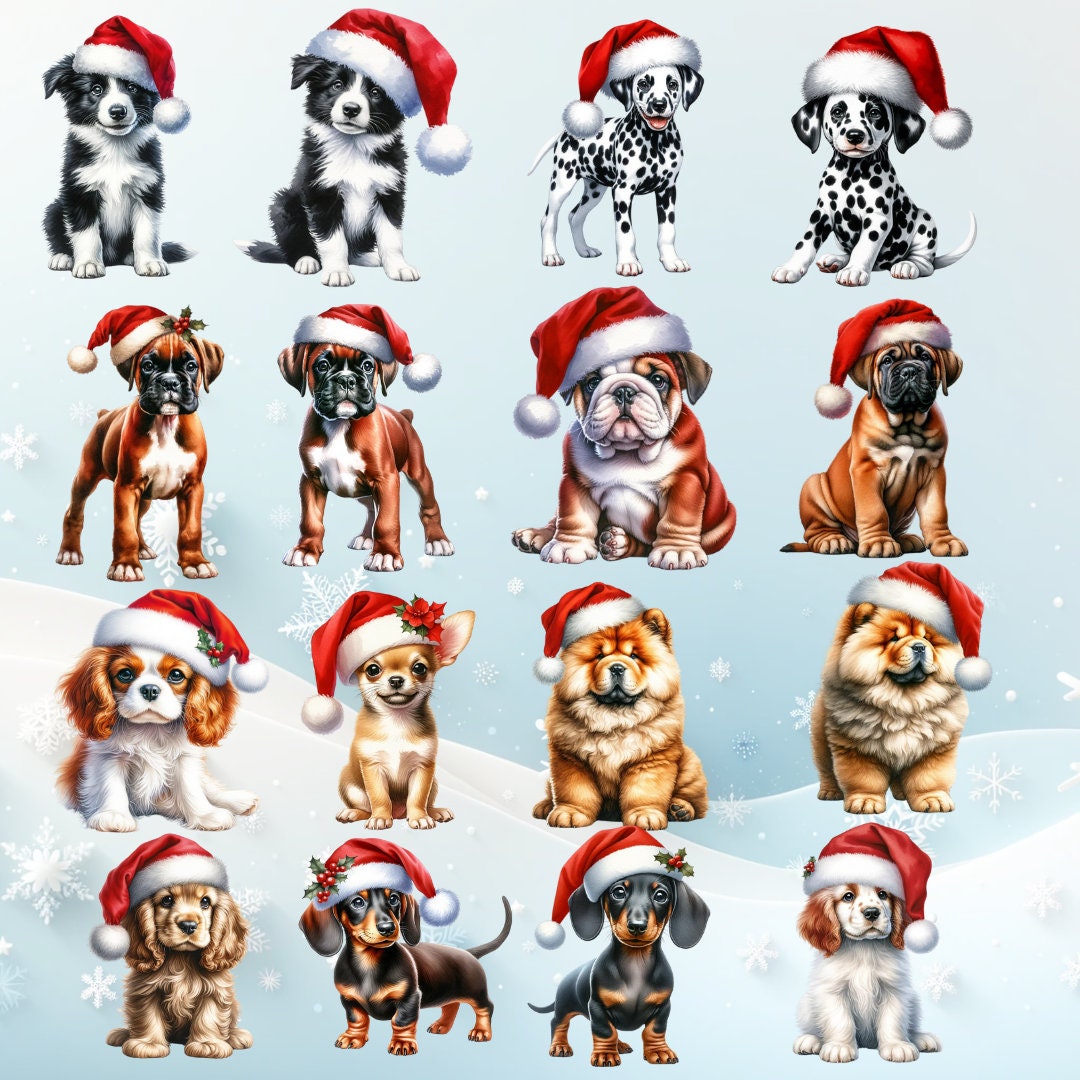 Christmas Puppies Clipart, Holiday Greeting Card, Junk Journals ...