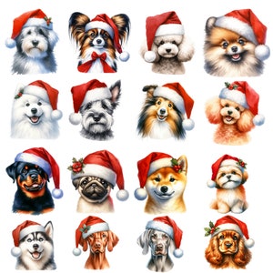 Watercolor Christmas Dogs Clipart Bundle, Santa Dogs PNG Clipart Bundle ...