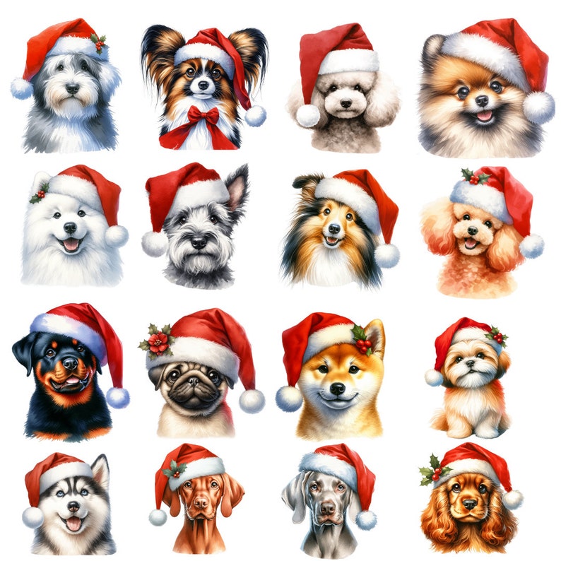 Watercolor Christmas Dogs Clipart Bundle, Santa Dogs PNG Clipart Bundle ...