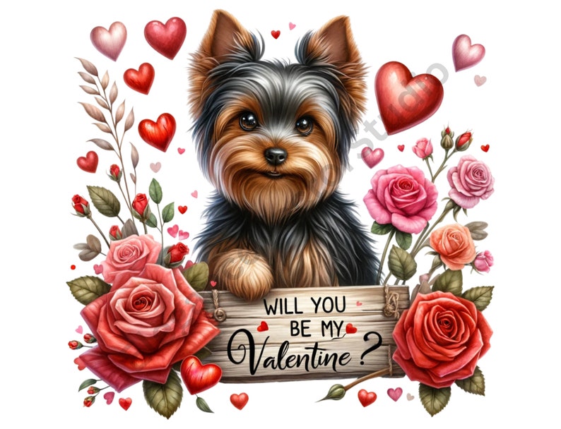 Valentine Yorkie Clipart Bundle: Dog Mom PNG Designs (commercial Use ...