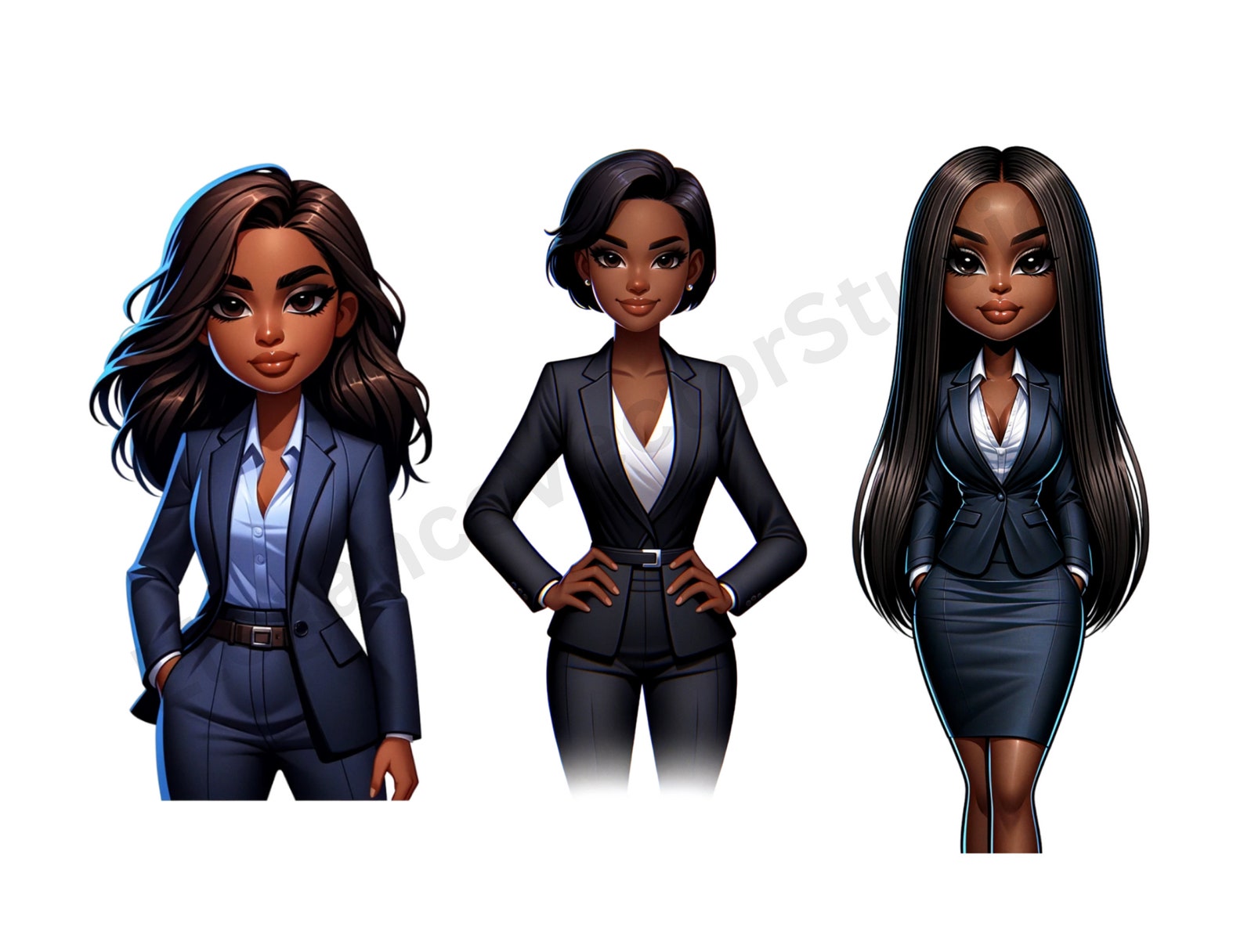 Cartoon Black Girl Business Woman Bundle Black Women PNG Clipart Set ...