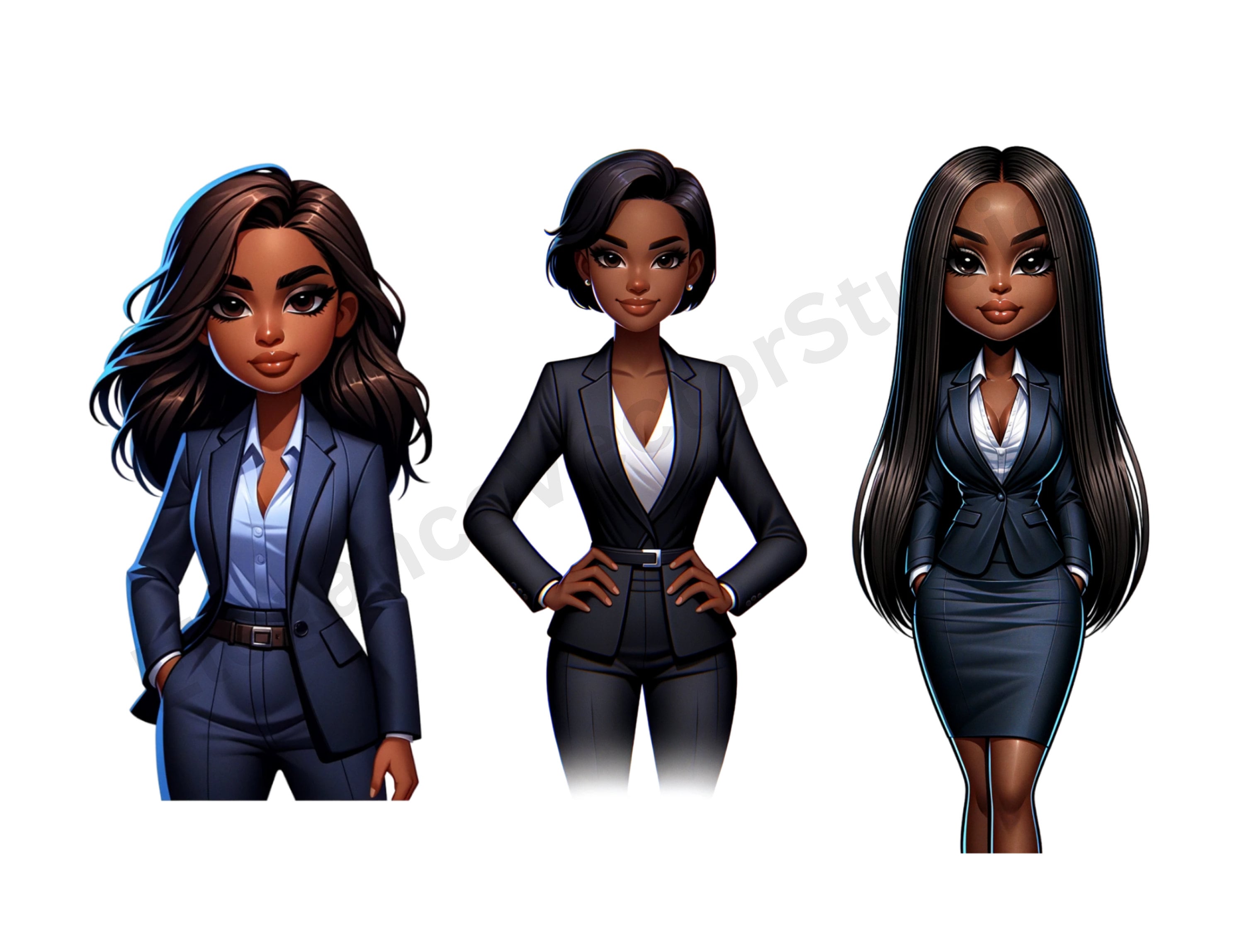 Cartoon Black Girl Business Woman Bundle Black Women PNG Clipart Set ...