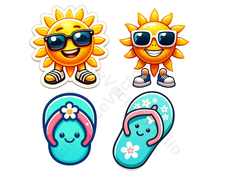 Summer Vibes Sticker Clipart Bundle: 36 PNG Illustrations (digital ...