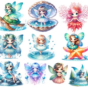 Ocean Fairy Clipart Bundle, Spring Forest Fairy Clipart, Watercolor ...