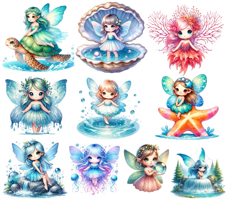 Ocean Fairy Clipart Bundle, Spring Forest Fairy Clipart, Watercolor ...