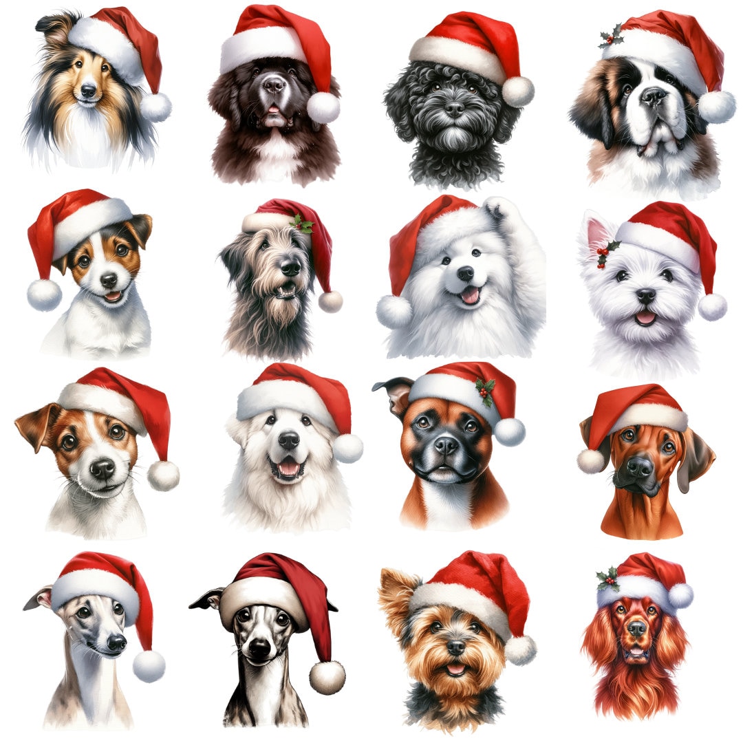 Watercolor Christmas Dogs Clipart Bundle, Santa Dogs PNG Clipart Bundle ...