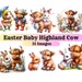 Easter Baby Highland Cow Clipart, Easter Bunny PNG, Easter Highlandcow ...