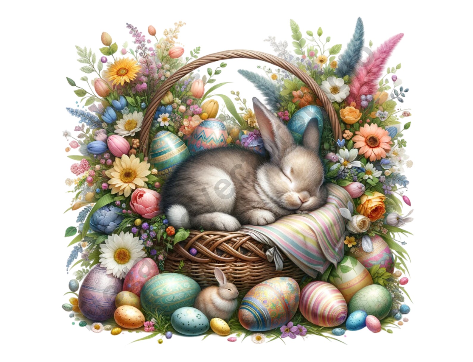 Easter Bunny Clipart Bundle 42 PNG Images, Easter Bunny in A Basket ...