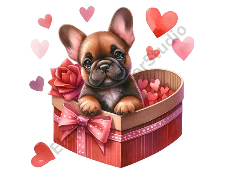 Valentine French Bulldog Clipart, Set of 41 Images, Valentines Day ...
