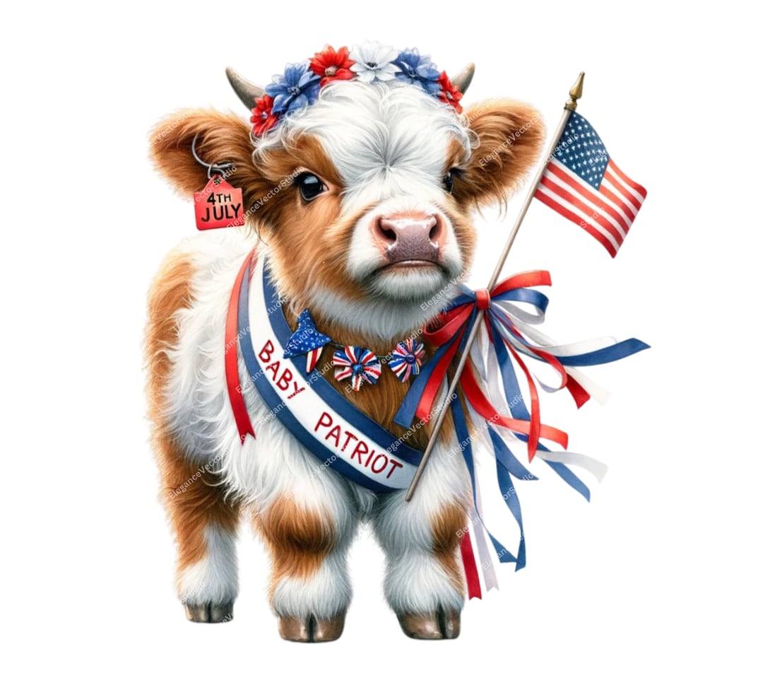 Cute Patriotic Highland Cows Clipart Bundle, 4th of July Clipart ...