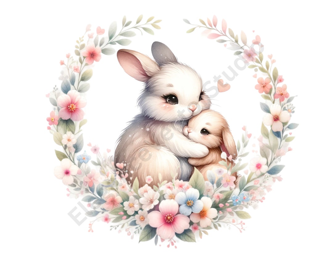 Watercolor Mama and Baby Animal Clipart: Mother's Day PNG (digital ...