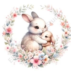 Watercolor Mama and Baby Animal Clipart: Mother's Day PNG (digital ...