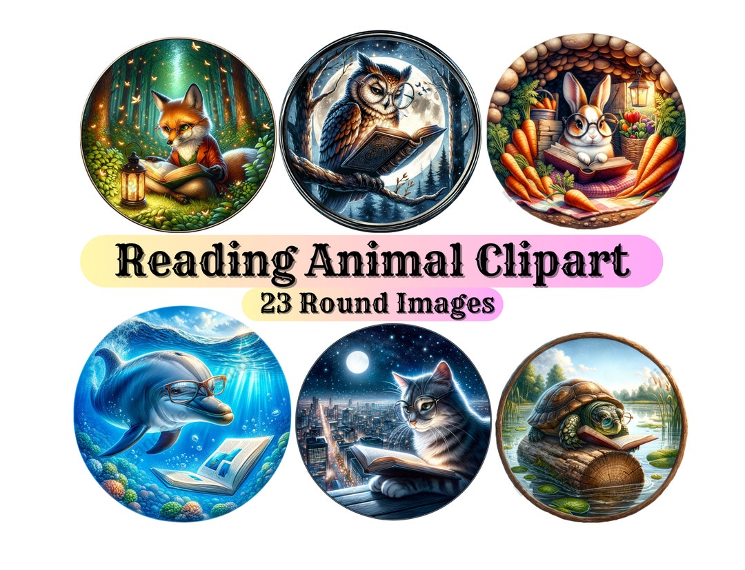 Reading Animal Clipart Bundle, Booklover Animals Clipart Bundle ...