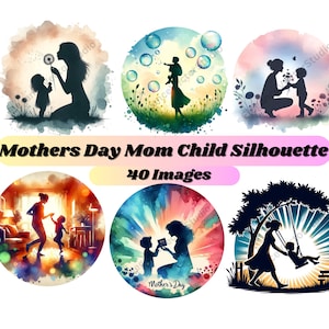 Happy Mother's Day Clipart Bundle, Mom and Child Clipart Set, Mothers ...