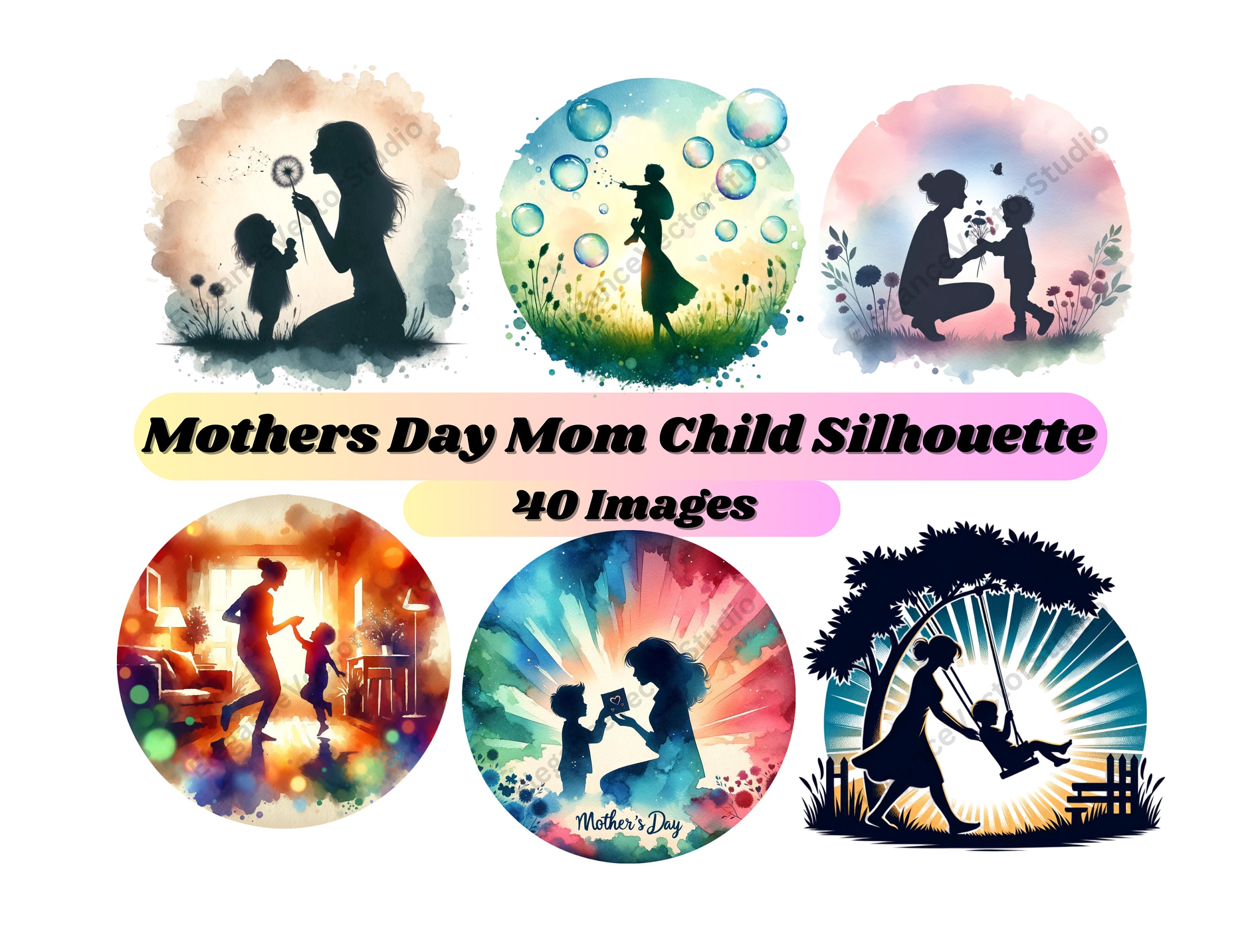 Happy Mother's Day Clipart Bundle, Mom and Child Clipart Set, Mothers ...