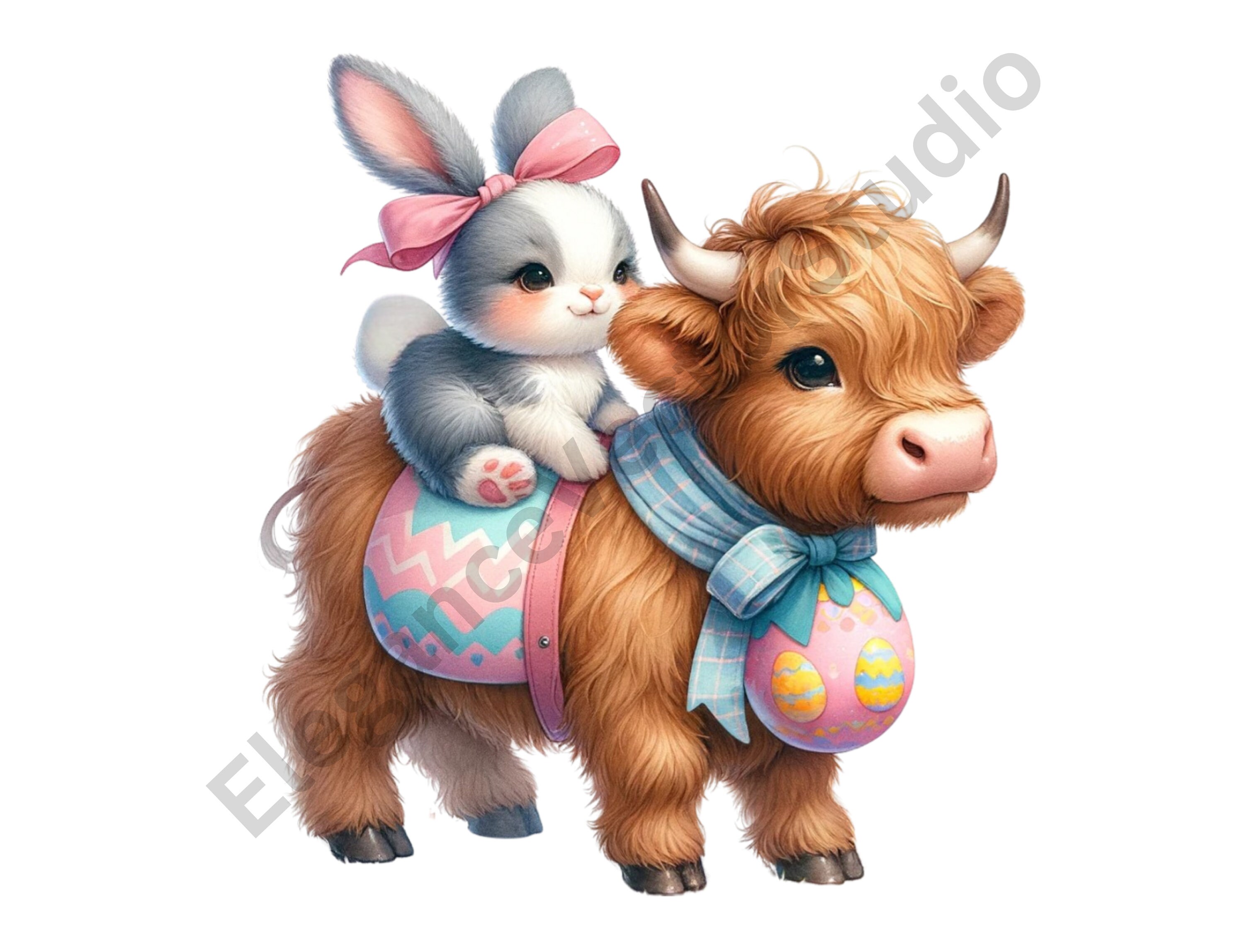 Easter Baby Highland Cow & Bunny Clipart: PNG Bundle (digital Download ...