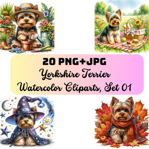 Watercolor Yorkshire Terrier Clipart Bundle, Yorkie Set of 20, Yorkie ...