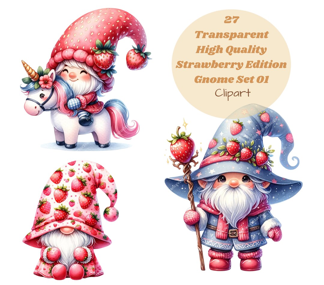 Strawberry Gnome Clipart Bundle, Cute Gnome Clipart, Summer Gnome Png ...