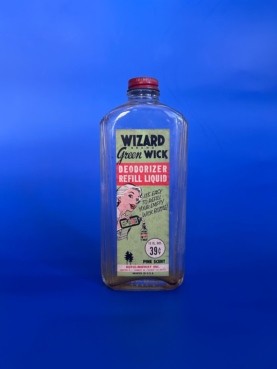 Vintage Glass Bottle - Wizard Brand Green Wick Deodorizer Refill Liquid ...