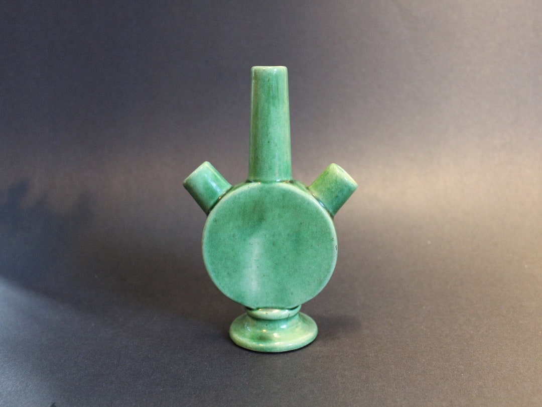 Vintage Triple Bud Vase Green Ceramic Unique Flower Stem Vase - Etsy
