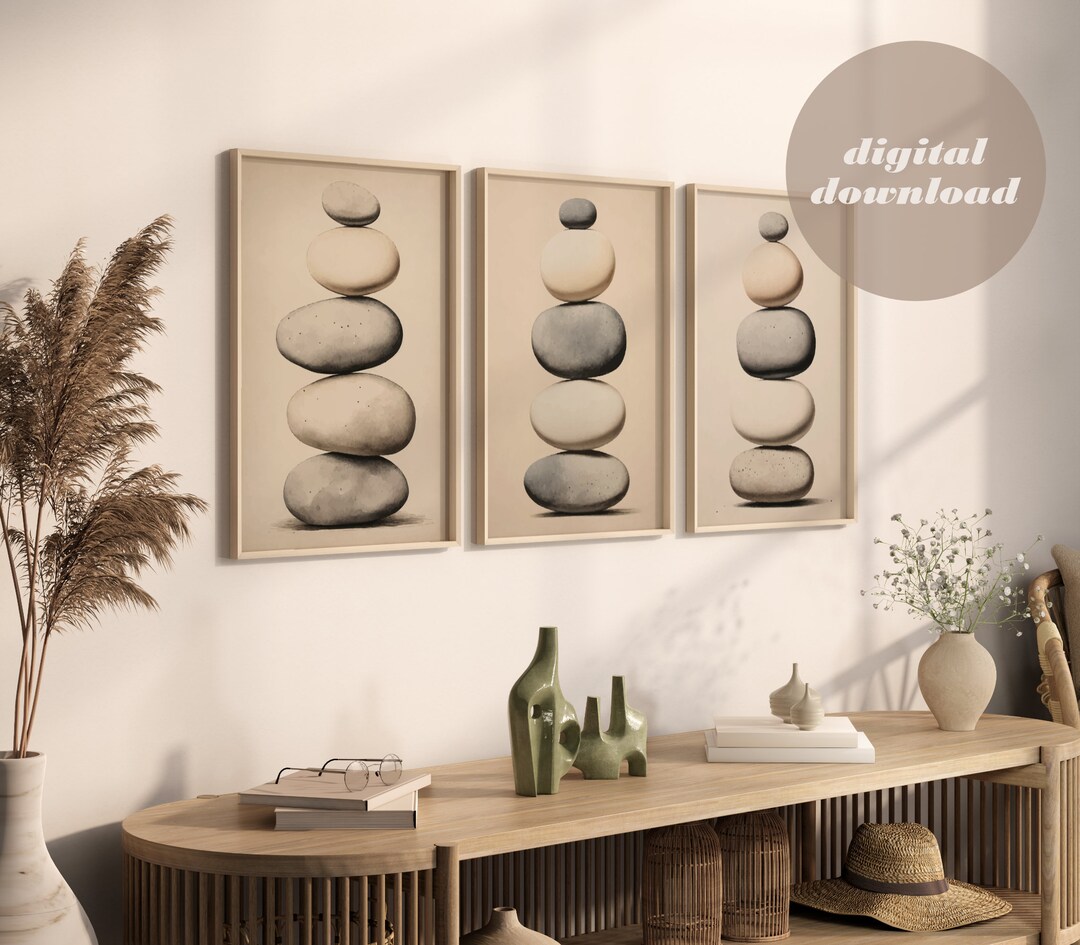 Zen Wall Art Print Set. Minimalist Wall Decor. Stacked Stones ...