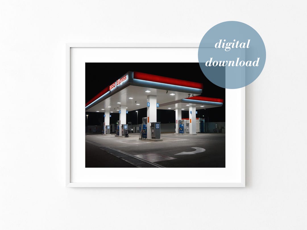 Color Photo of an Esso Gas Station, Naha, Okinawa, Japan. Night View ...