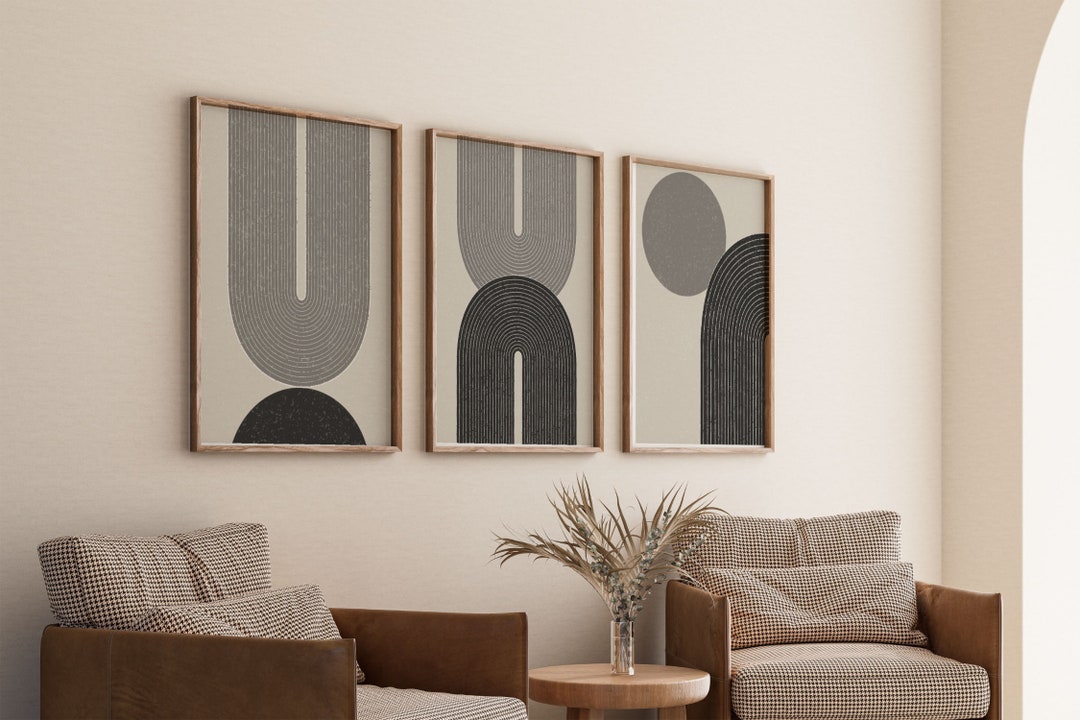 Printable Set of 3 Gray Modern Abstract Mid Century Modern Boho Wall ...
