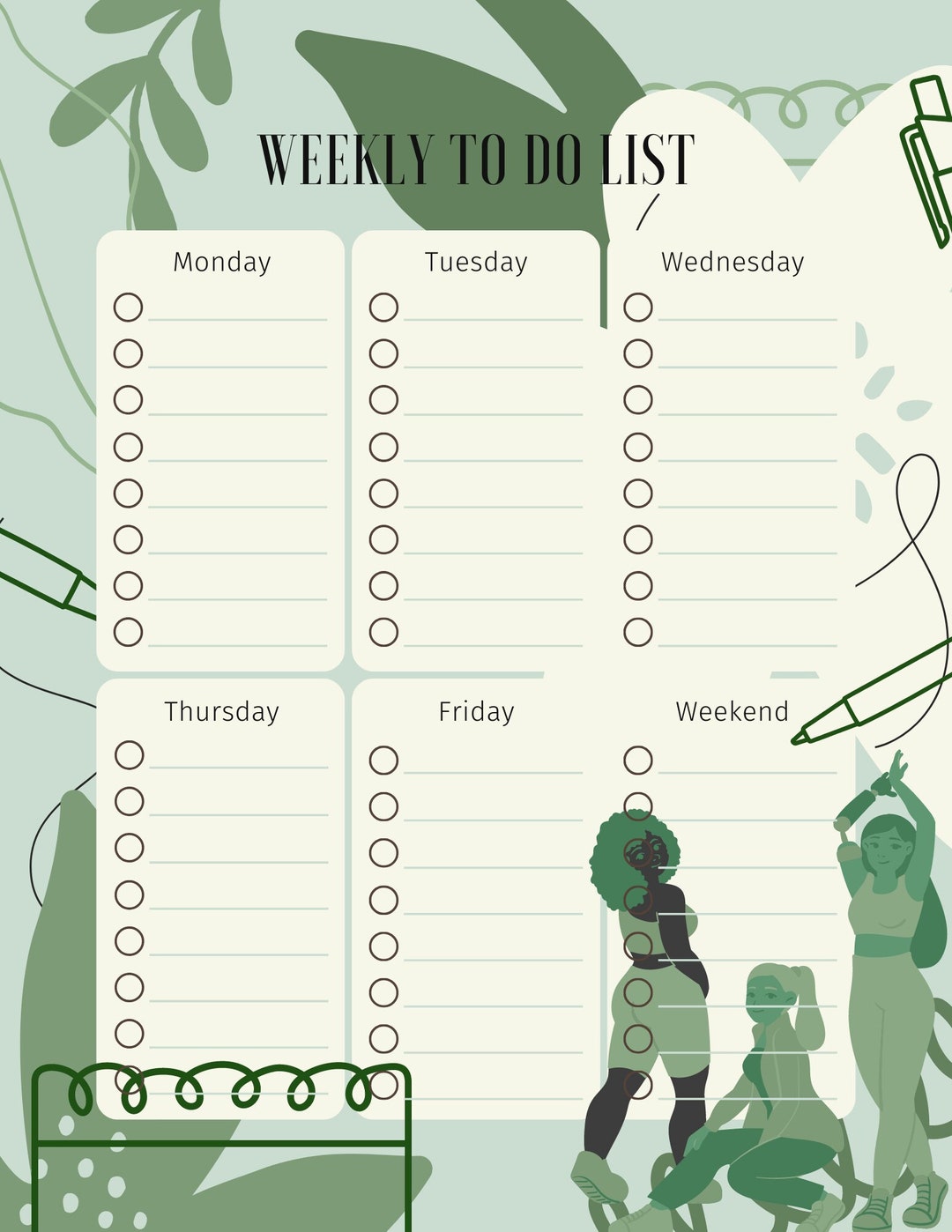 Weekly 7-day To-do List Printable, Instant Download, Minimal ...