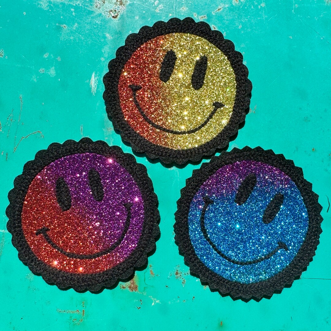 Glitter Smiley Rave Face Handcrafted Chainstitch Sew-on Patch - Etsy