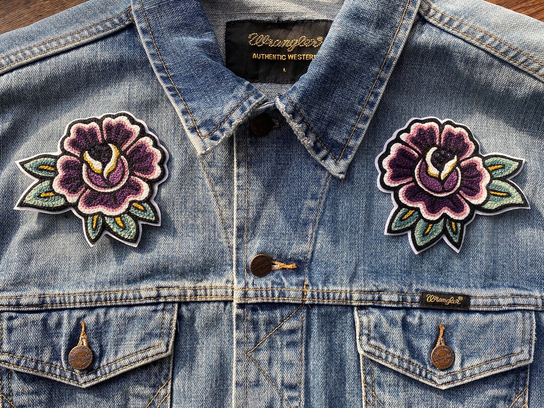 Set of Two Traditional Tattoo Flash Rose Handcrafted Chainstitch ...