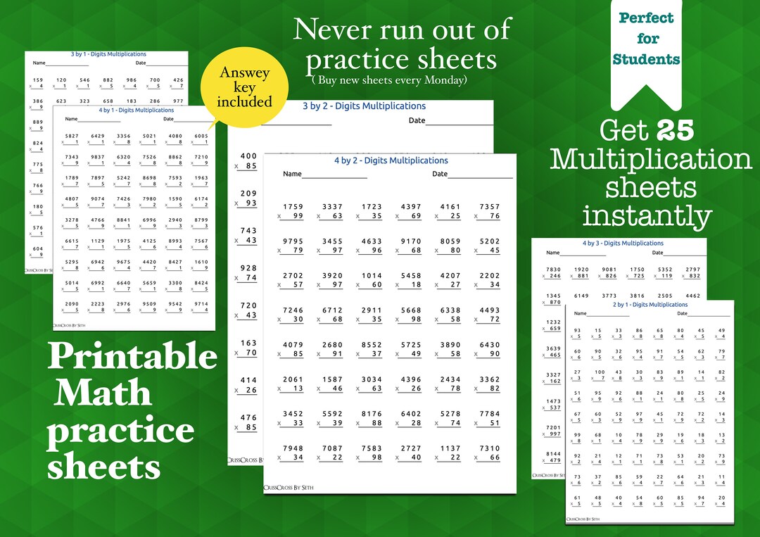 Math Practice Sheets, Multiplication, Classroom, Homeschool - Etsy