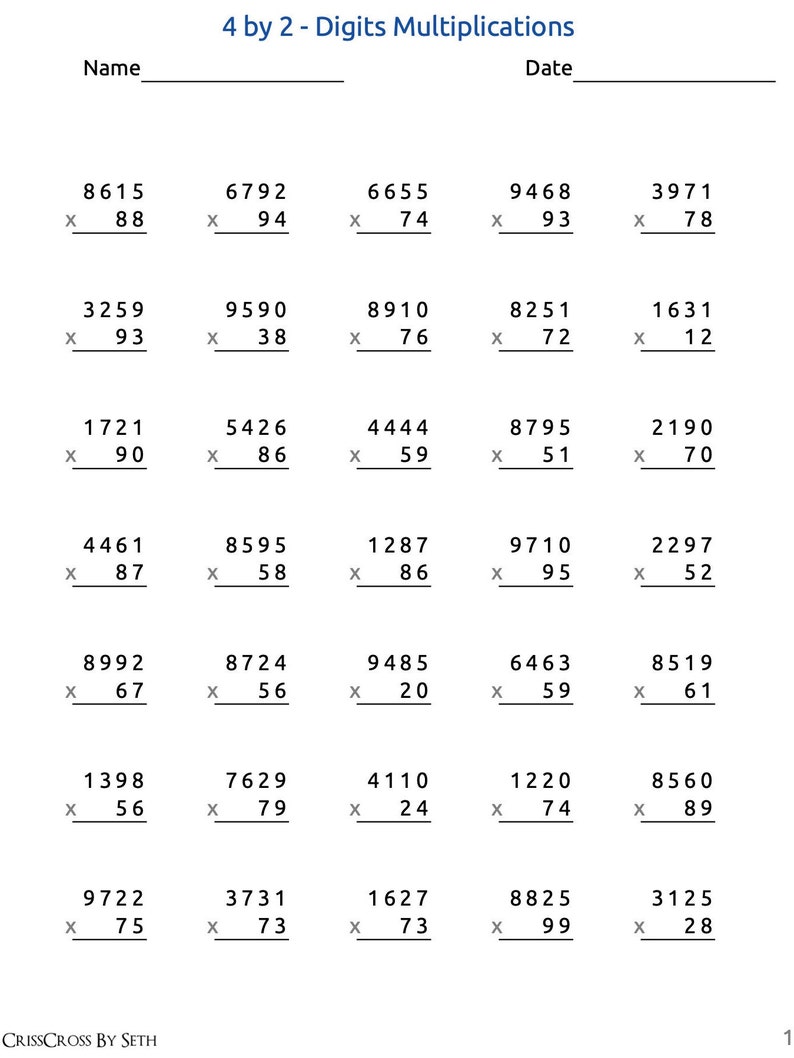 Math Practice Sheets, Multiplication, Classroom, Homeschool - Etsy