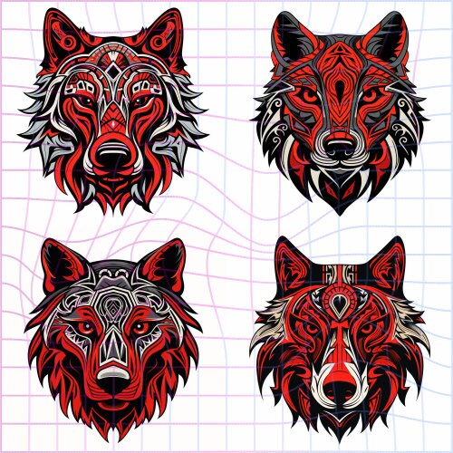 Haida Wolf Faces PNG Red & Black High-res Art Traditional - Etsy