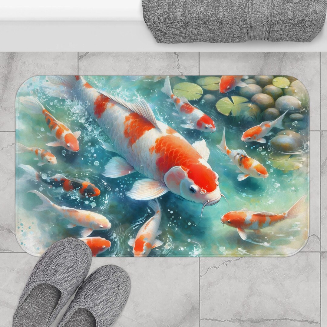 Japanese Koi Fish Bath Mat, Asian Design Bathroom Rug, Zen Home Decor ...