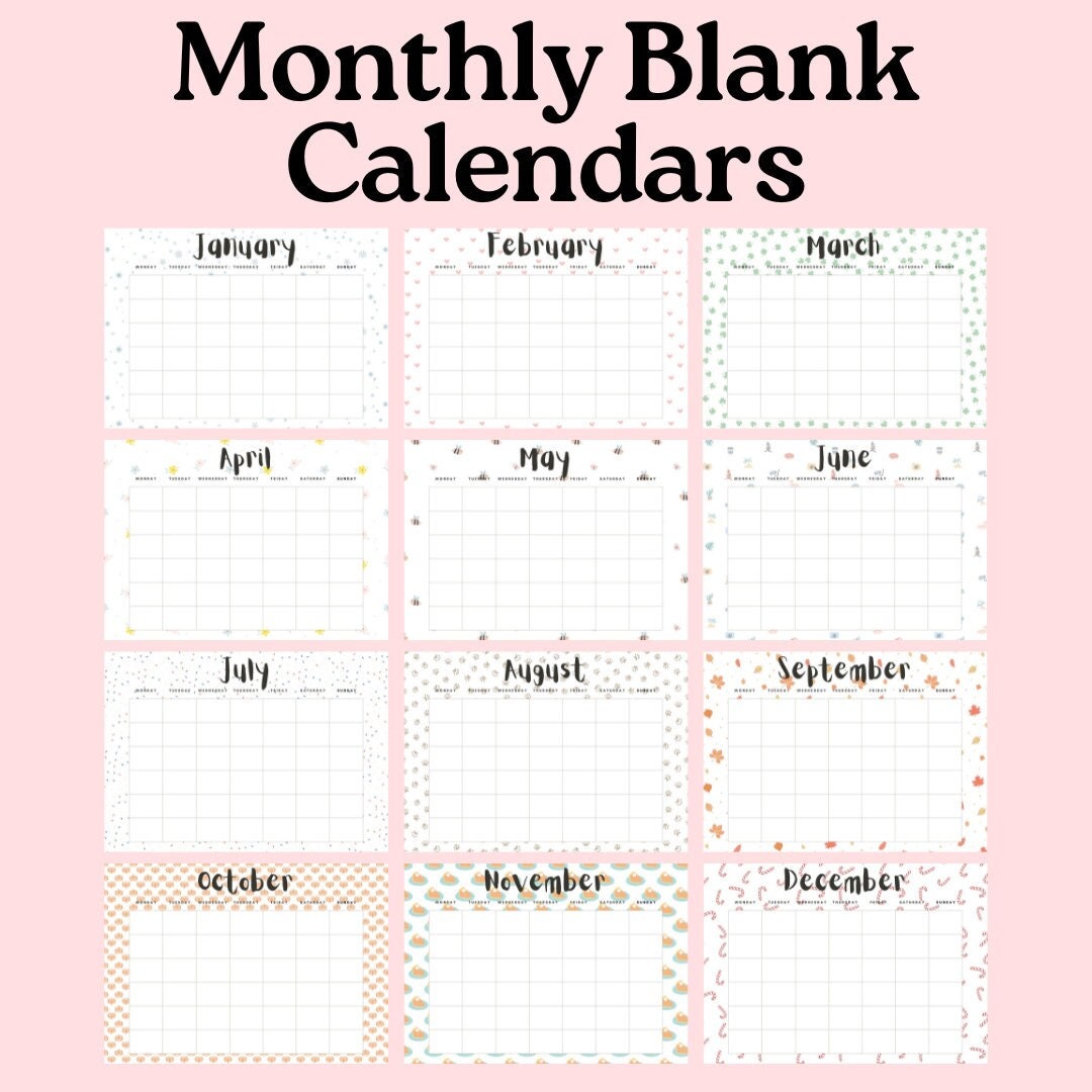 Cute Minimal Monthly Blank Calendars - Etsy