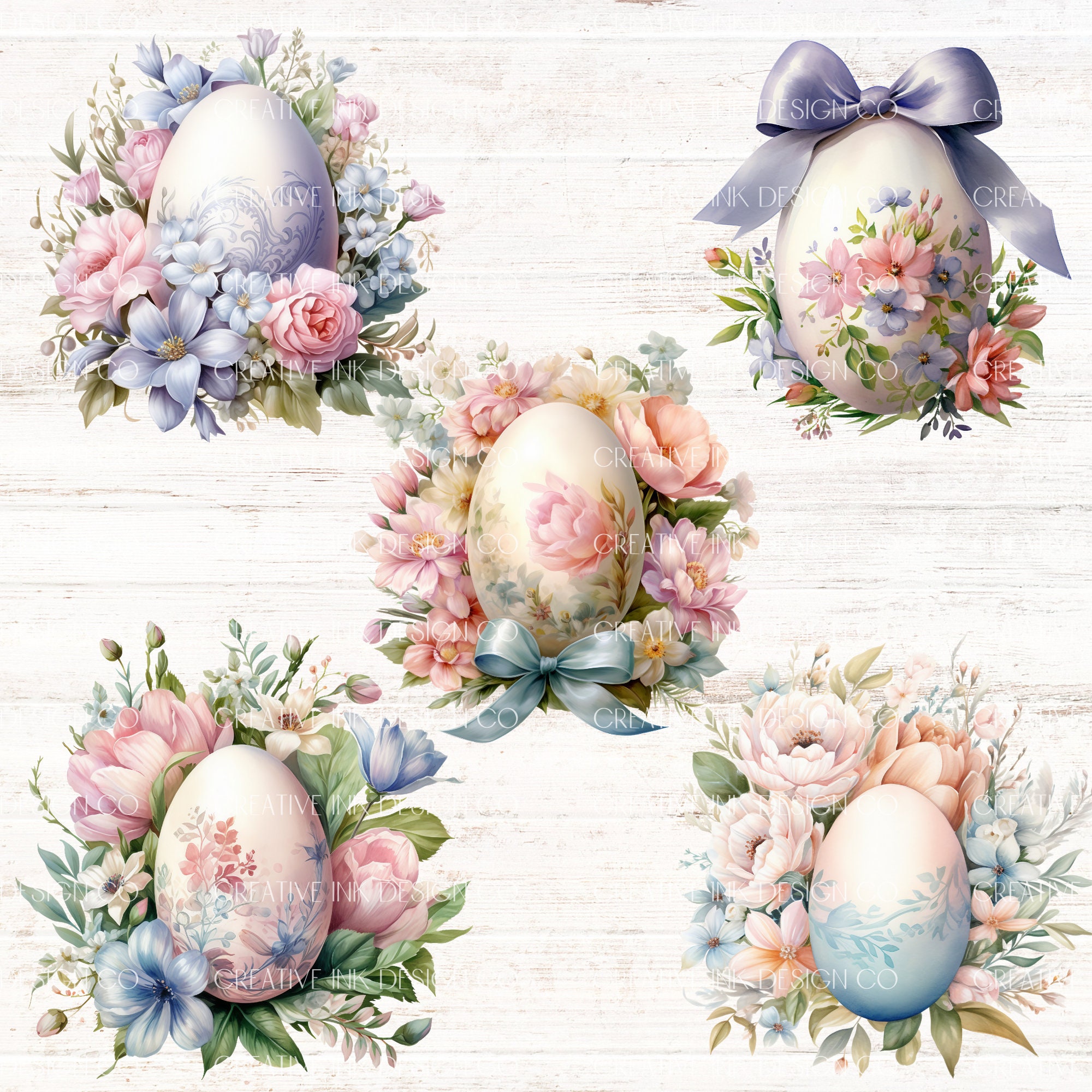 Watercolor Easter Egg Clipart, Floral Easter Egg, PNG Bundle, Easter ...