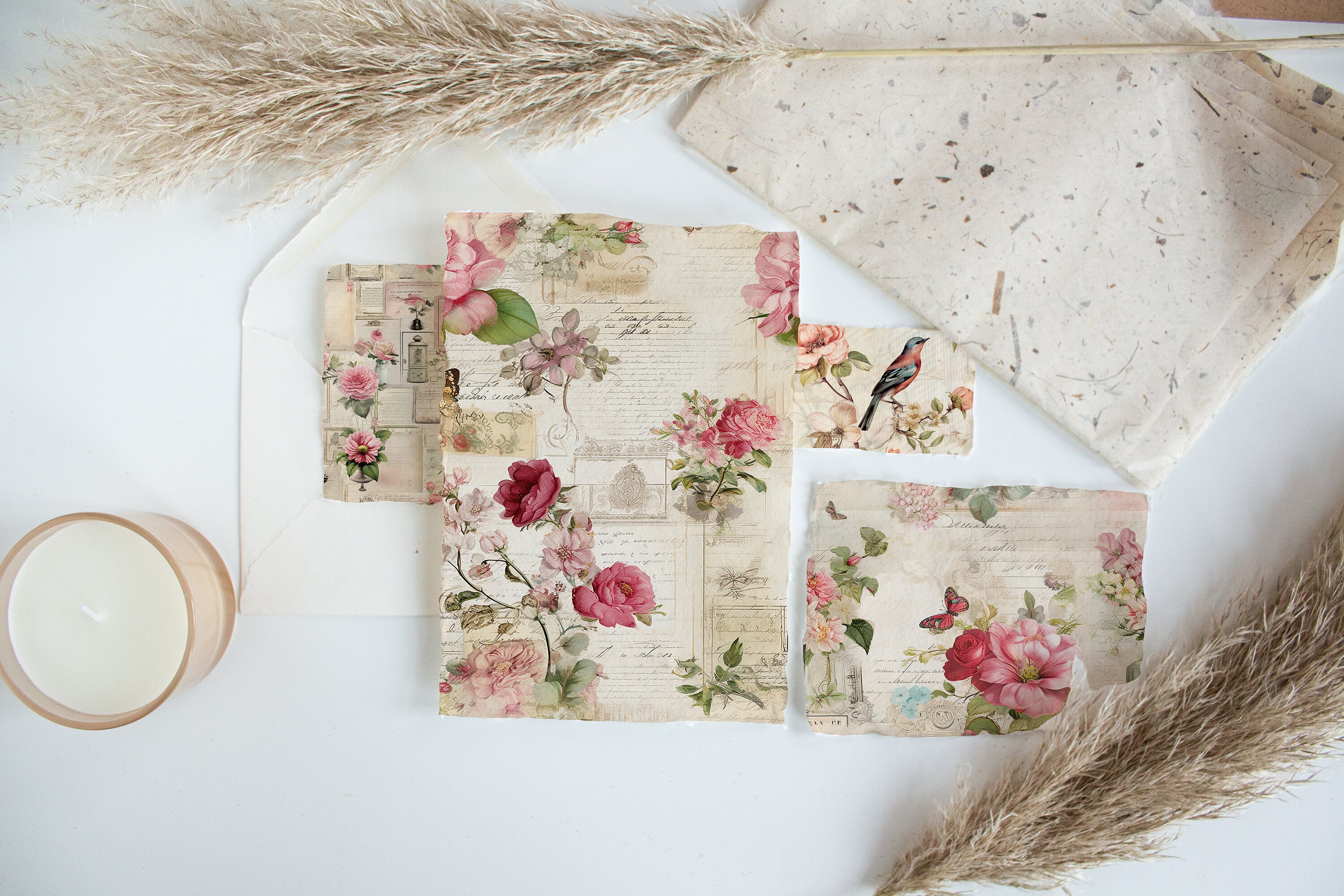 Pink Ephemera Digital Paper, 20 High Quality Png's, Scrapbook Paper ...