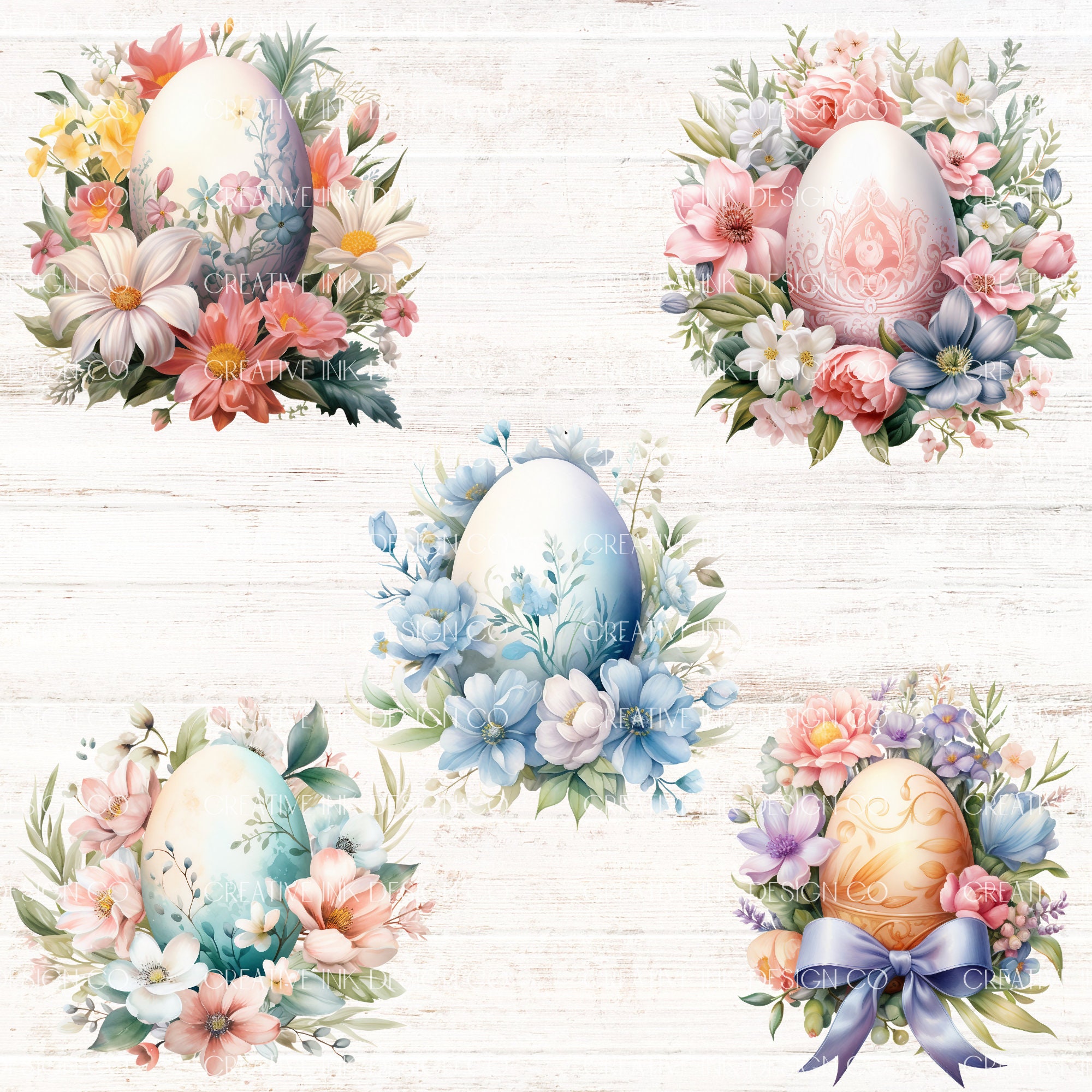 Watercolor Easter Egg Clipart, Floral Easter Egg, PNG Bundle, Easter ...