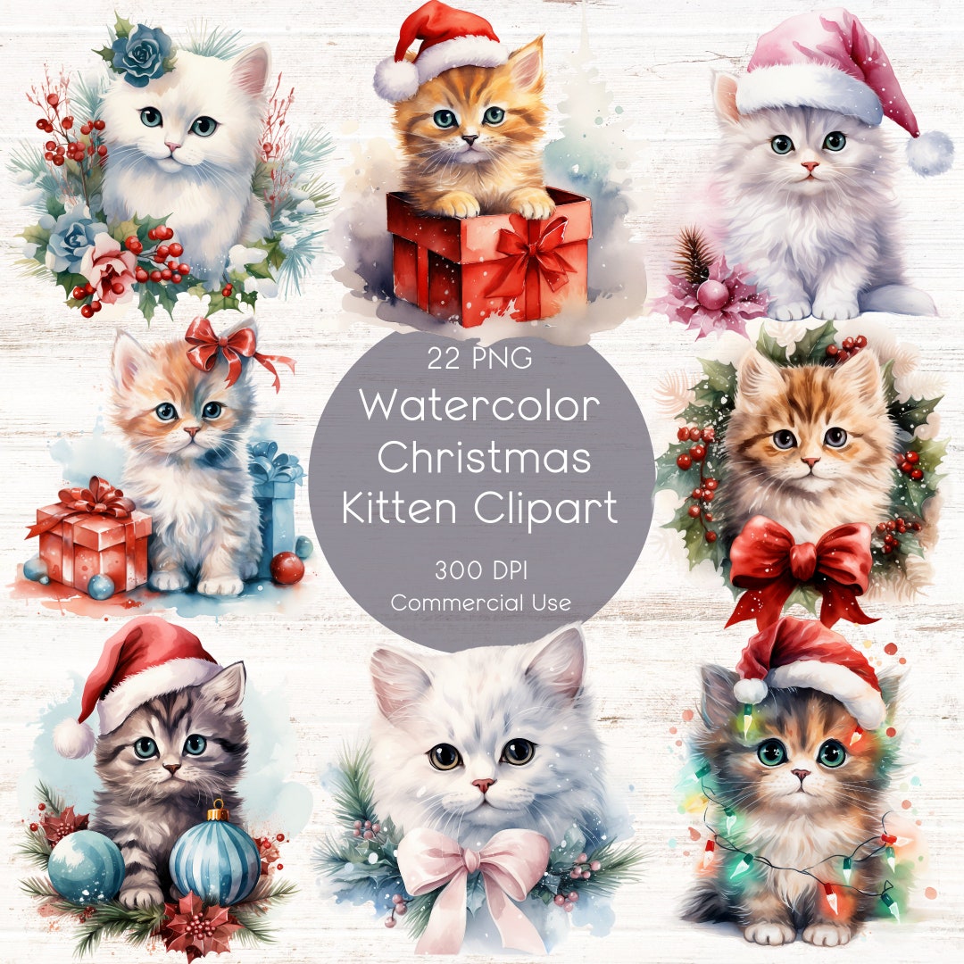 Christmas Kitten Clipart, 22 High Quality Png's, Kitten PNG, Holiday ...