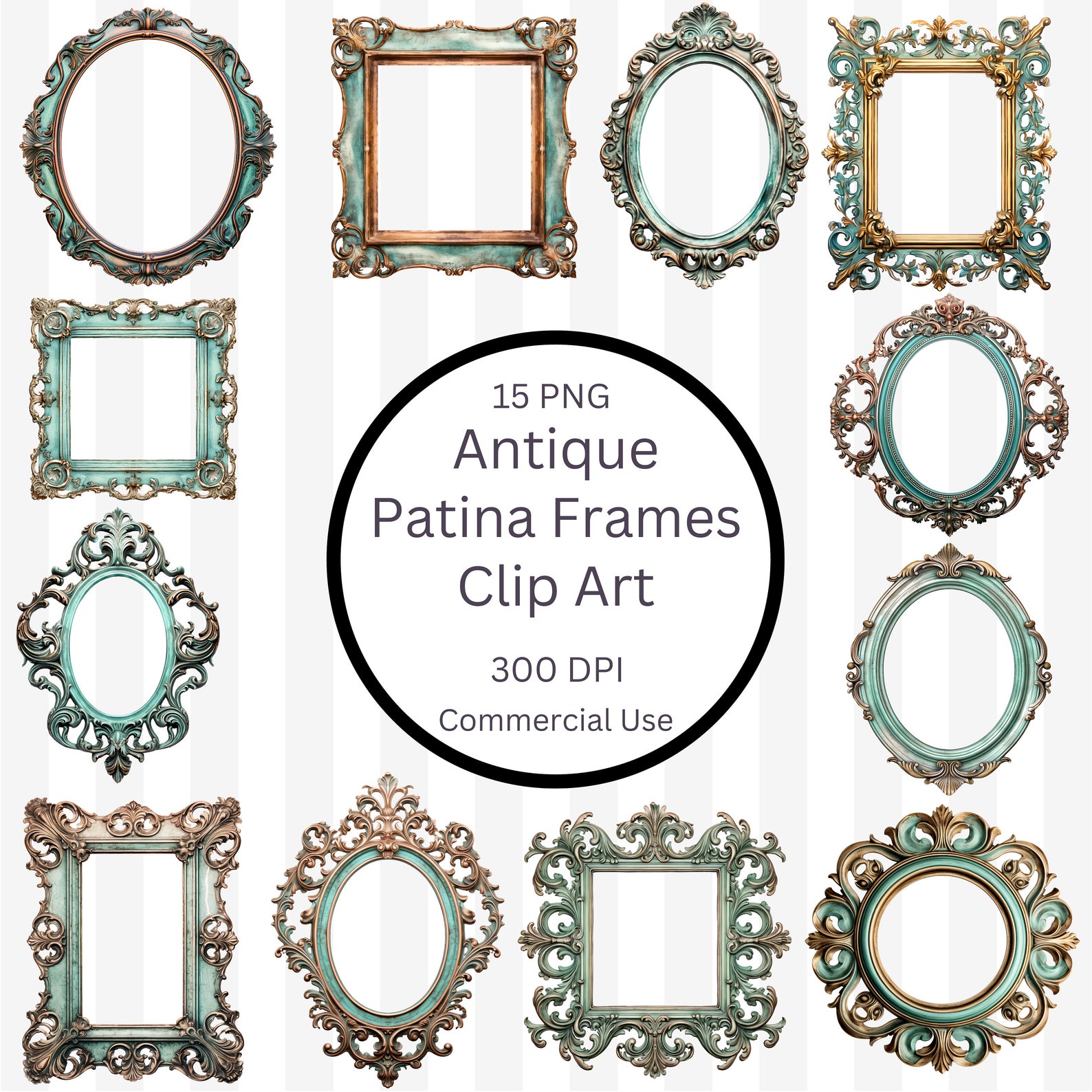 Patina Frames Clipart, Antique Frame, Baroque Frame, Instant Download ...