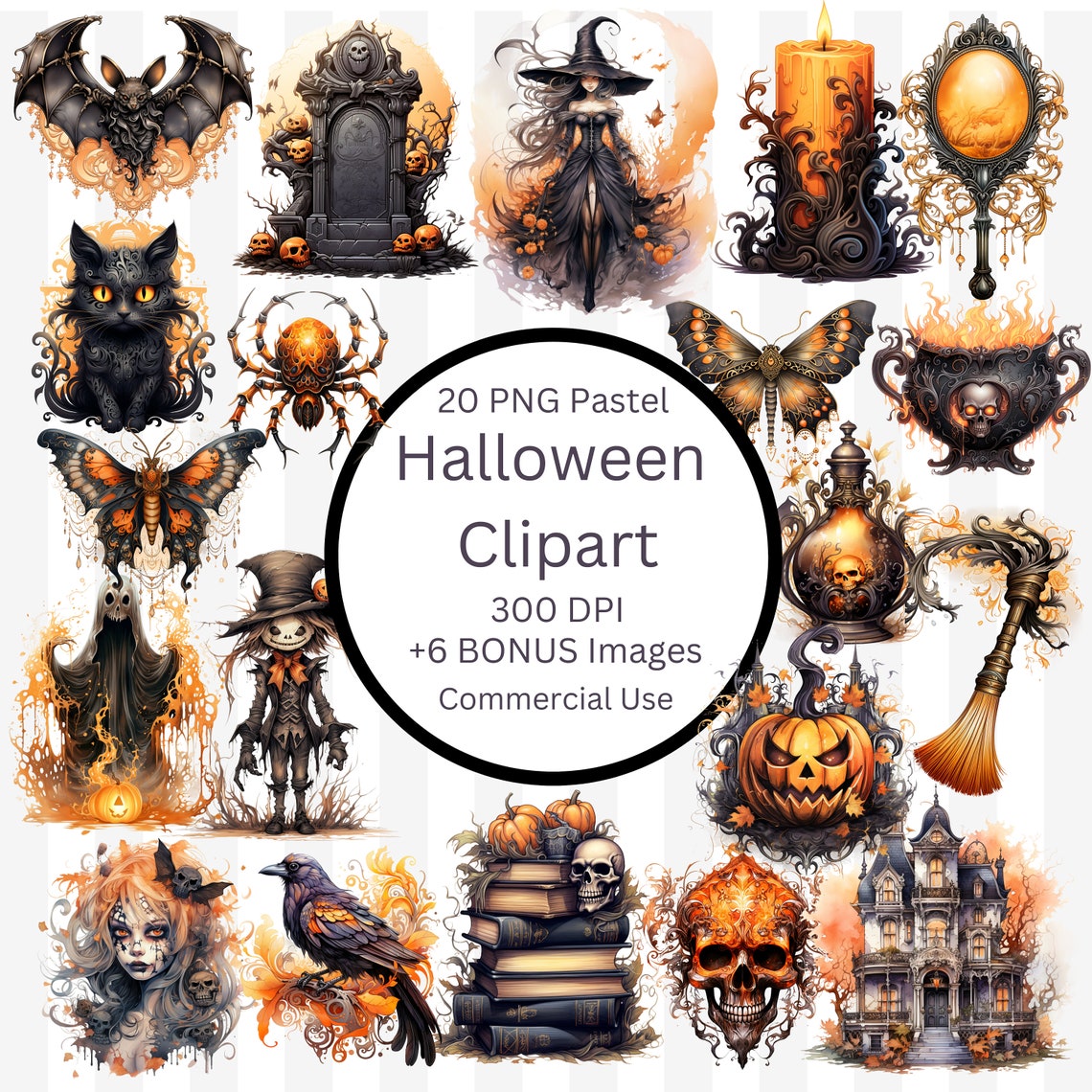 Halloween Clipart PNG Set 20 Halloween Clipart Commercial - Etsy