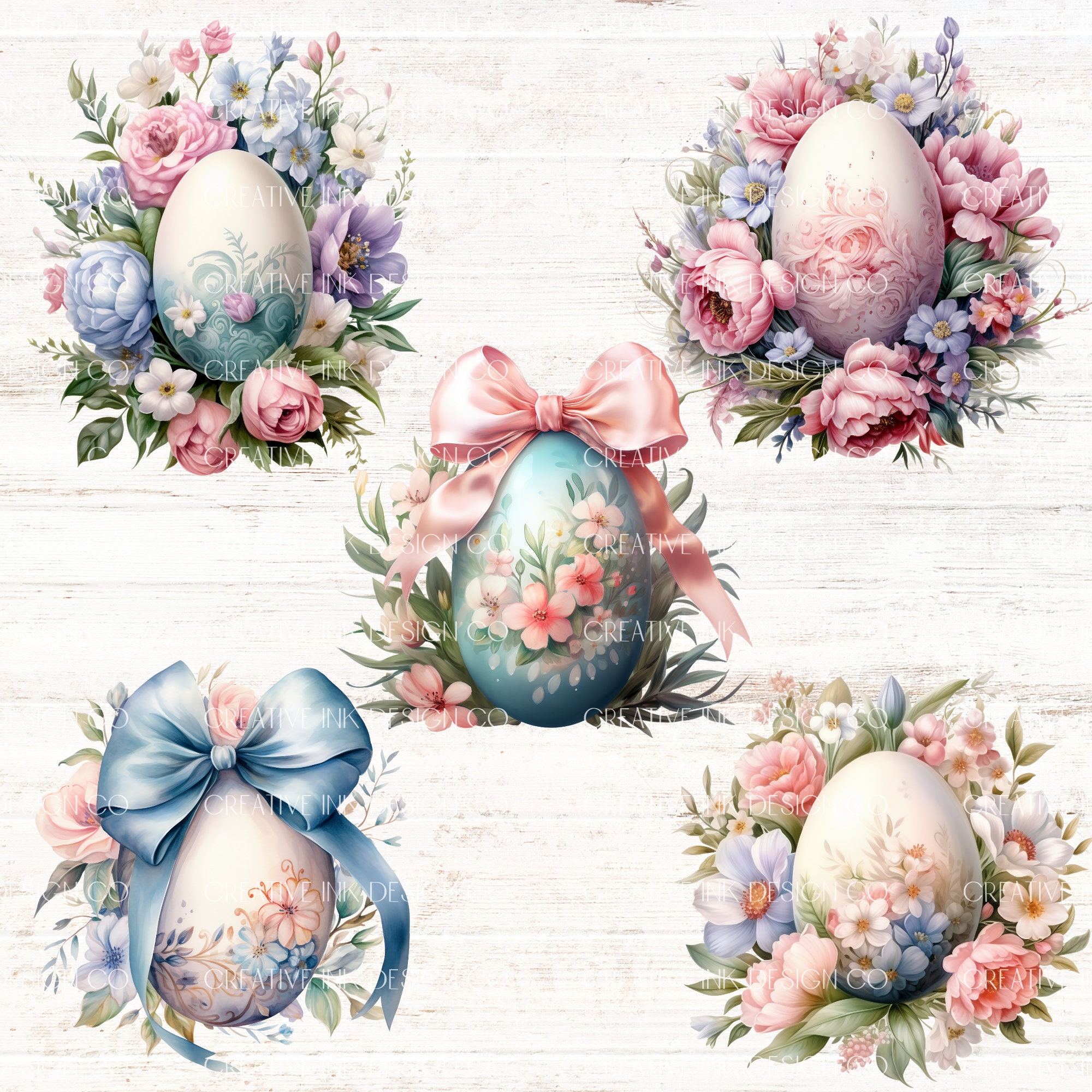 Watercolor Easter Egg Clipart, Floral Easter Egg, PNG Bundle, Easter ...