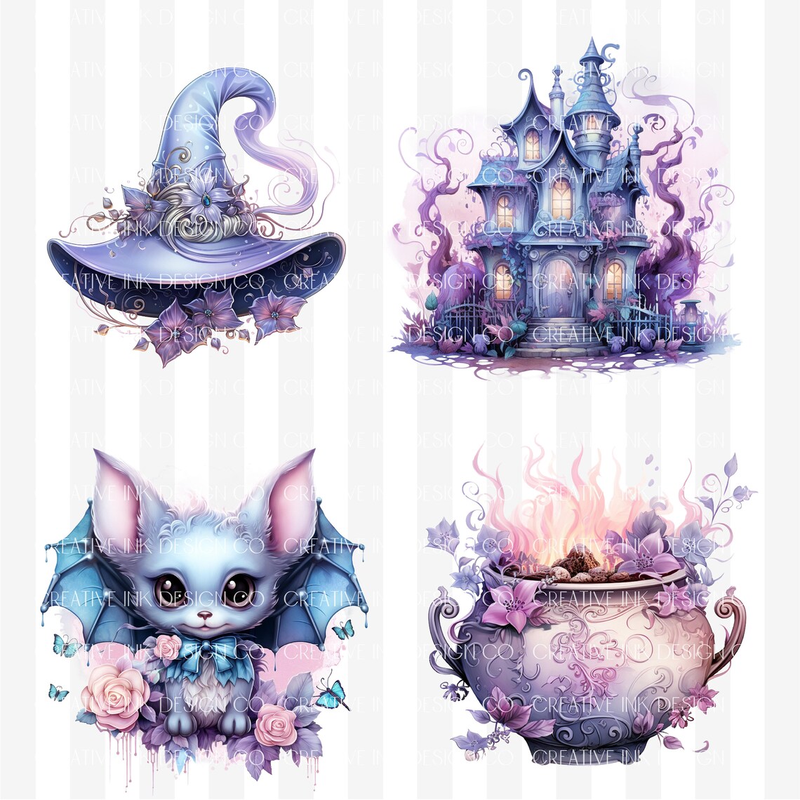 Watercolor Pastel Halloween Collection Clipart, 20 PNG Halloween ...