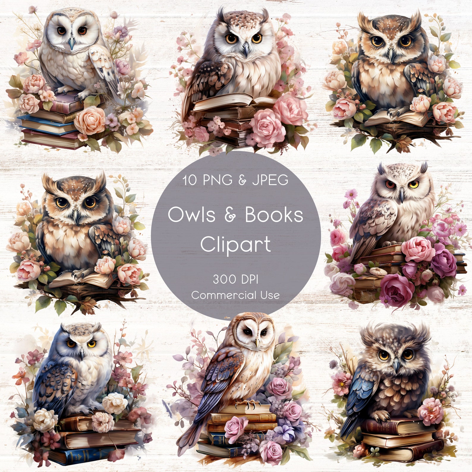 Watercolor Owl and Book Clipart, 10 High Quality PNG and JPEG Images ...