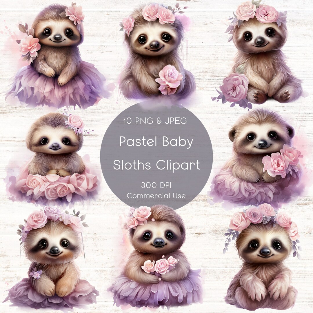 Adorable Pastel Baby Sloth Clipart Set - Instant Download for Nursery ...