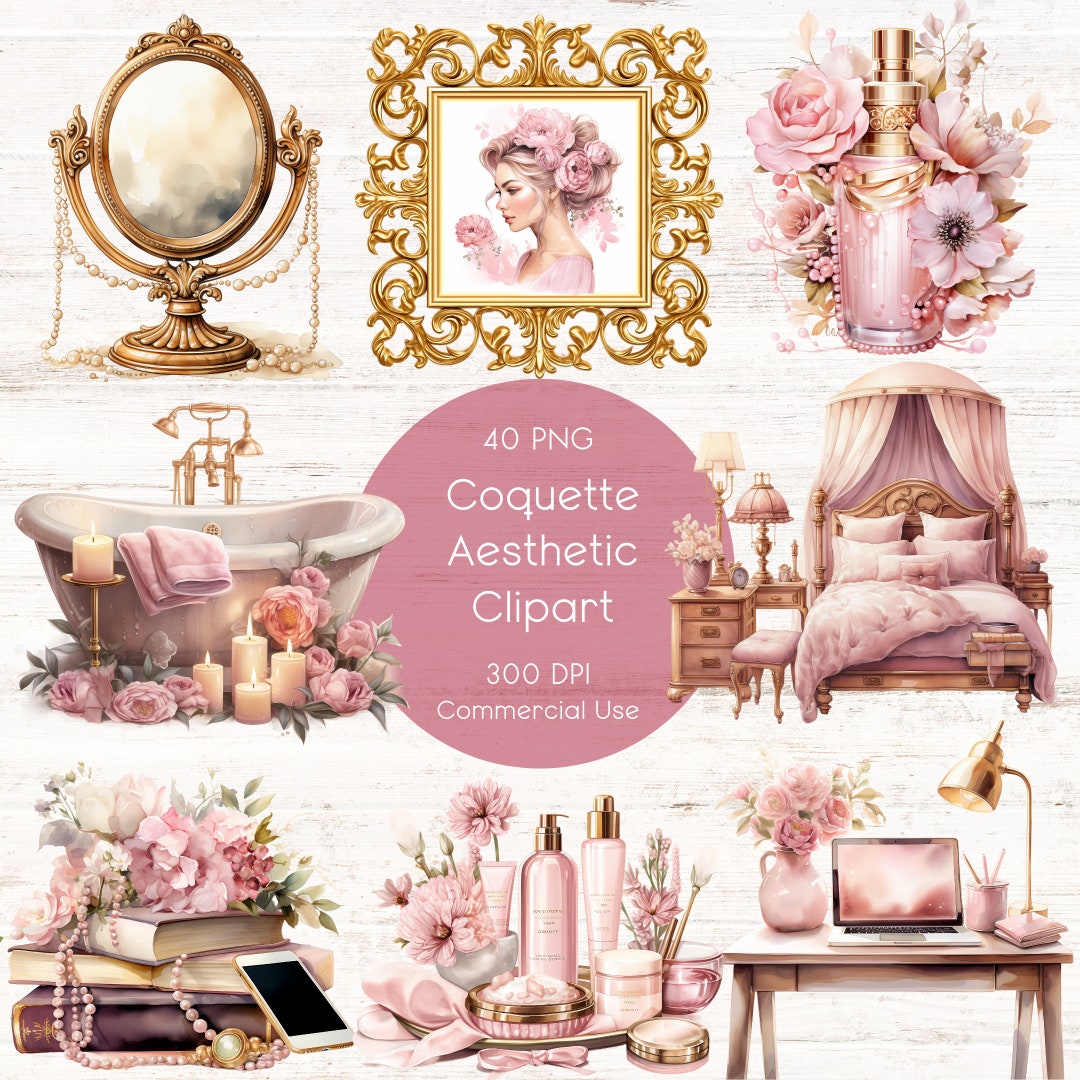 Coquette Aesthetic Clipart Set - 40 High-quality Elements for Elegant ...