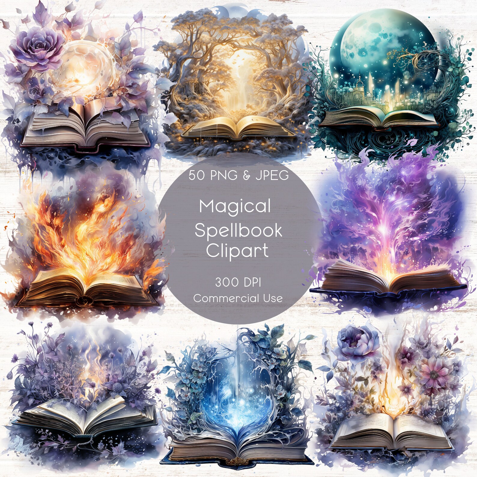 50 Spell Book PNG Clipart: Digital Fantasy Graphics for DIY Crafts and ...