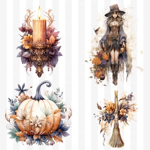 Boho Halloween, 20 PNG Halloween Clipart Bundle, Boho Floral, Boho PNG ...