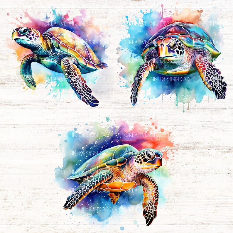 Set of 22 Vibrant Sea Turtle Clipart Colorful Ocean Life Digital ...